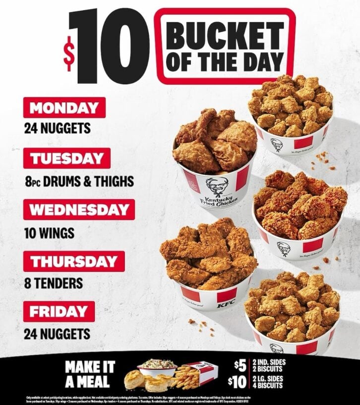 New KFC $10 Deal: Get a Bucket of Chicken Every Weekday
